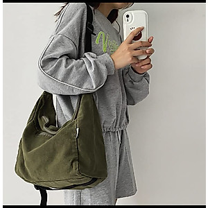 Aesthetic Boho Canvas Crossbody Bag Tote Bag, Women Girls Y2k Harajuku Grunge Shoulder Bag Large Retro Handbag