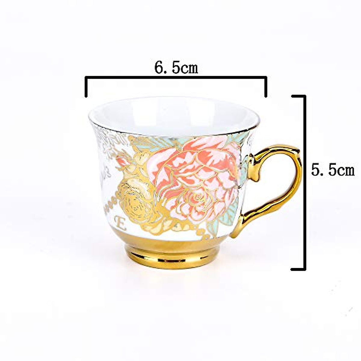 DaGiBayCn 20 Piece European Ceramic Tea Set Coffee set Porcelain Tea SetWith Metal Holder,flower tea set Red Rose Painting,160ML/Cup,460ML/Pot (Large version).