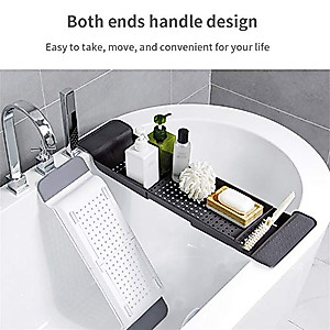 KJGHJ Extendable Bathroom Shelf Bathtub Tray Shower Caddy Bamboo Bath Tub Rack Towel Wine Book Holder Storage Organization Accessories Bathtub Caddy Tray (Color : Black)