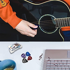60 Pack Guitar Picks with Organizer Storage Box, 0.5 0.58 0.75 0.84 1.0 1.2mm Includes Thin Medium Heavy Thickness, Variety Colorful Celluloid Plectrums for Bass Electric Acoustic Guitars Ukulele