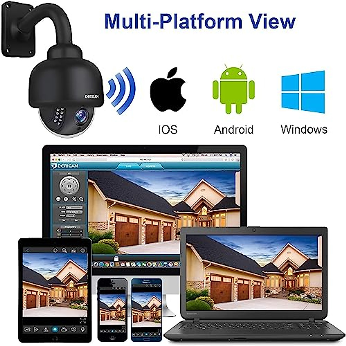 Dericam Outdoor PTZ WiFi Security Camera,1080P IP Surveillance CCTV Camera,Pan/Tilt/Zoom,4X Optical Zoom,Night Vision,Motion Detect,IP65 Weatherproof Pre-Instal 32G SD Card, White