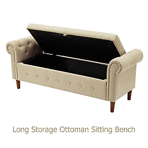 Aoowow Storage Bench for Bedroom End of Bed Rolled Armed PU Leather Ottoman Couch Long Bench Window Sitting Fireplace Toy Storage Bench, Brown