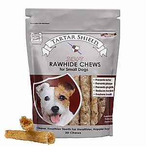 Tartar Shield Soft Rawhide Chews | Safe Dental Treats for Small Dogs | Vet VOHC Approved | Daily Bone Cleans Teeth & Gums Fresh Breath Oral Health Support | USA Made | (Small Dogs / 30 Count)