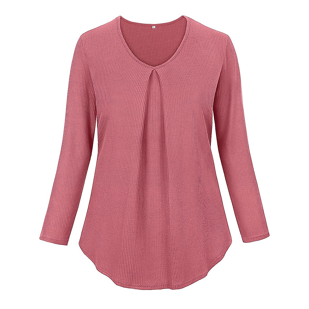TIYOMI Plus Size Tunic for Women Long Sleeve 3X V Neck Plain Solid Color Waffle Fabric Tops Flowy Cover Belly Middle Aged Loose Fit Fall Autumn Winter Tunic Pink 3XL