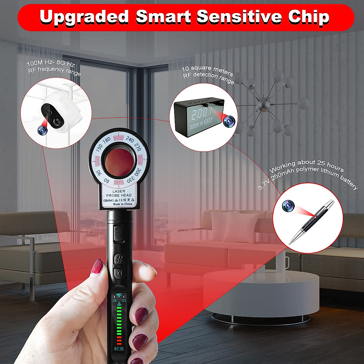 Ebarsenc Anti Spy Detector/Bug Detector Hidden Devices Detector/Hidden Camera Detectors RF Finder/GPS Tracker Detector for Spy Camera/Portable Pen Shape for Cars,Office,Home,Travel