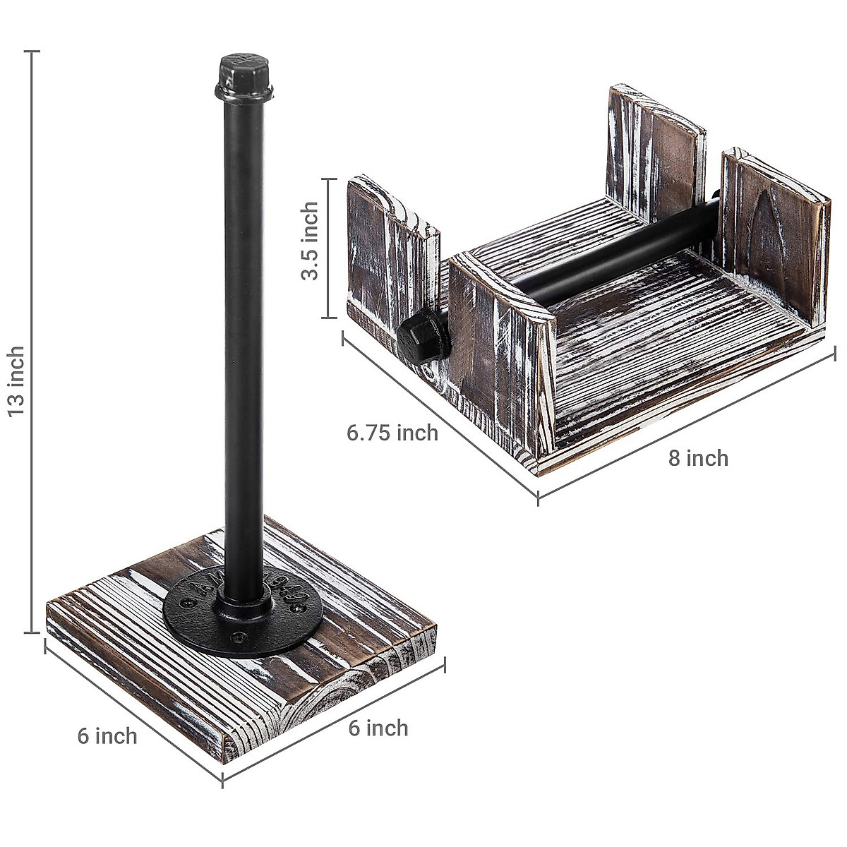 MyGift Torched Wood and Industrial Metal Paper Towel and Napkin Holder Set, Countertop Paper Towel Holder and Flat Napkin Holder with Weighted Arm