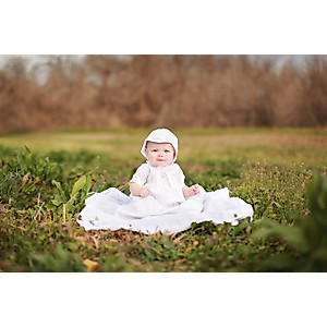 Feltman Brothers Infant Baby Boys White Embroidered Christening Gown Bonnet Set -6M to 9M