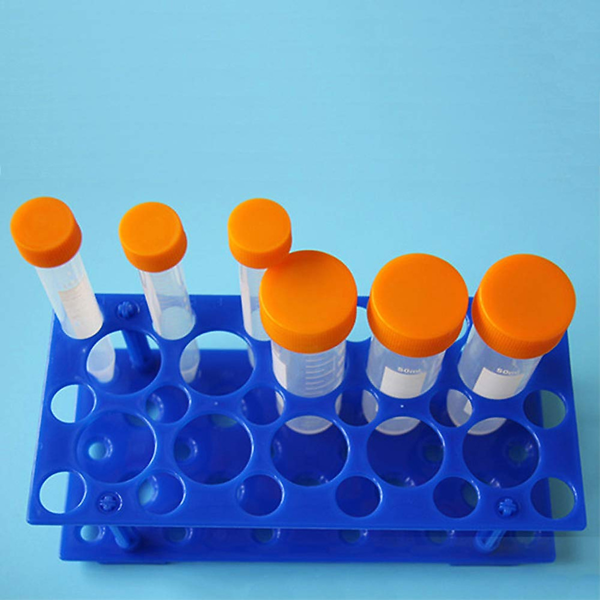 Test Tube Rack, Centrifuge Tube Holder (2 Pack - Blue and Orange) for 10ml, 15ml, 50ml, Detachable Plastic Stand, 28 Well