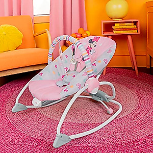 Bright Starts Disney Baby Minnie Mouse Infant to Toddler Rocker with Vibrations and Removable-Toy Bar - Forever Besties, Newborn +