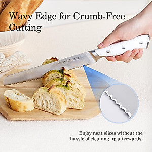 ROCKSHEAT Bread Knife 8.5 inch Ultra Sharp Serrated Bread Slicing Knife for Homemade Crusty Bread One-Pieces Fully Forged Stainless Steel Cake Knife