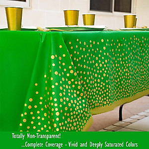 ZULADISE 2 Pack Green Plastic Tablecloth Green and Gold Table Cloths for Parties Disposable Table Cover Party Decorations for Birthday, Christmas (Premium Quality - 54 x 108 in.)