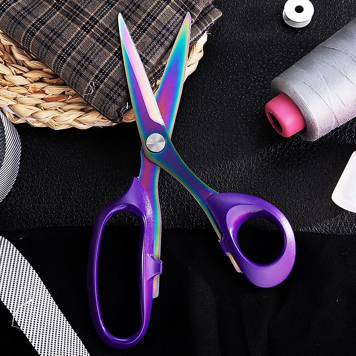 SIRMEDAL Rust-proof Titanium Coated Stainless Steel Multipurpose 8” Rainbow&Purple Scissors Fabric Textile Dressmaking Craft Office Home Daily Use
