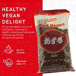 Shirakiku Dark Red Beans | Japanese Vegan Azuki Small Beans | Fiber, Iron Various Calcium & Minerals | Perfect For Asian Recipes and Desserts | Delicious Nutritious Beans 12-Ounce