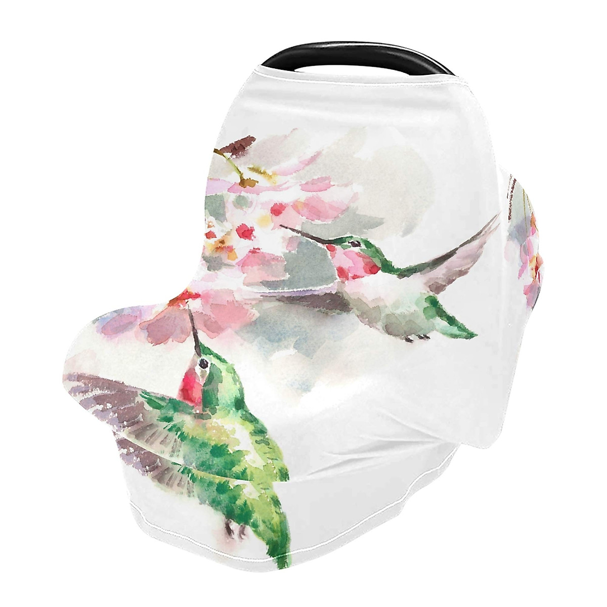 YYZZH Watercolor Bird Hummingbird Cherry Blossom Flower Stretchy Baby Car Seat Cover Infant Canopy Nursing Covers Breastfeeding Cover Breathable Windproof Winter Scarf for Boys Girls