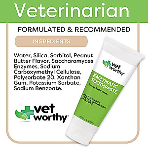 Vet Worthy Peanut Butter Enzymatic Toothpaste for Dogs - For Clean, Healthy Teeth and Gums - Freshen Dogs Breath - Peanut Butter Flavor - Made in the USA - Start Your Dog’s Dental Routine Today - 3oz