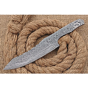 10 inches Long Damascus Steel Nessmuk Blade Skinning Knife, Knife Making Supplies, Hand Forged rain Drop Pattern Damascus Steel Blank Blade Hunting Knife, 5.25" Cutting Edge, 4.5" Scale Space