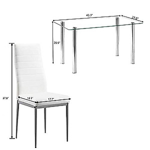 JOYBASE 5 Piece Dining Table Set, Tempered Glass Top Table with 4 Leather Chairs, for Kitchen Dining Room, White