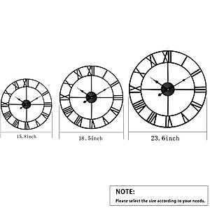 Large Wall Clock Metal Retro Roman Numeral Clock, Modern Round Clocks Almost Silent, Easy to Read for Living Room/Home/Kitchen/Bedroom/Office/School Decor (Black, 16 Inch)