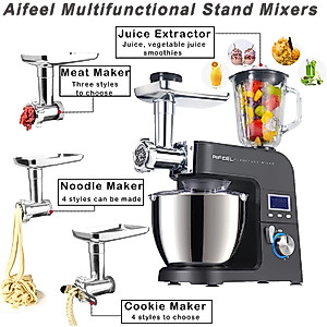 Aifeel Stand Mixer All Metal, Multifunctional LCD Display Electric Kitchen Food Mixer,800W 8 Speed Mixer Noodle Maker with 1.5L Blender,6.5 QT Bowl, Dough Hook, Whisk, Beater,Meat Grinder,Sausage Kit