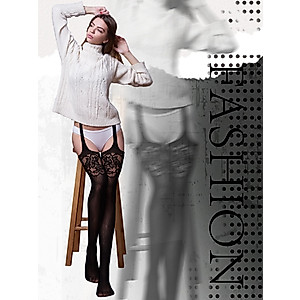 Jadive 6 Pairs Women Plus Size Fishnet Thigh High Stockings Suspender Garter Belt Lingerie Pantyhose Tights Fits XL-XXXXL(Black,Classic)