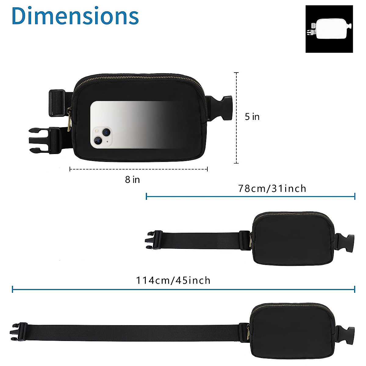 VKIOIP Unisex Fanny Pack Waist Belt Bag with Adjustable Strap,Hands Free Crossbody Fanny Bag with Zipper for Woman and Man,for Hiking,Running,Sports Gifts(Black)