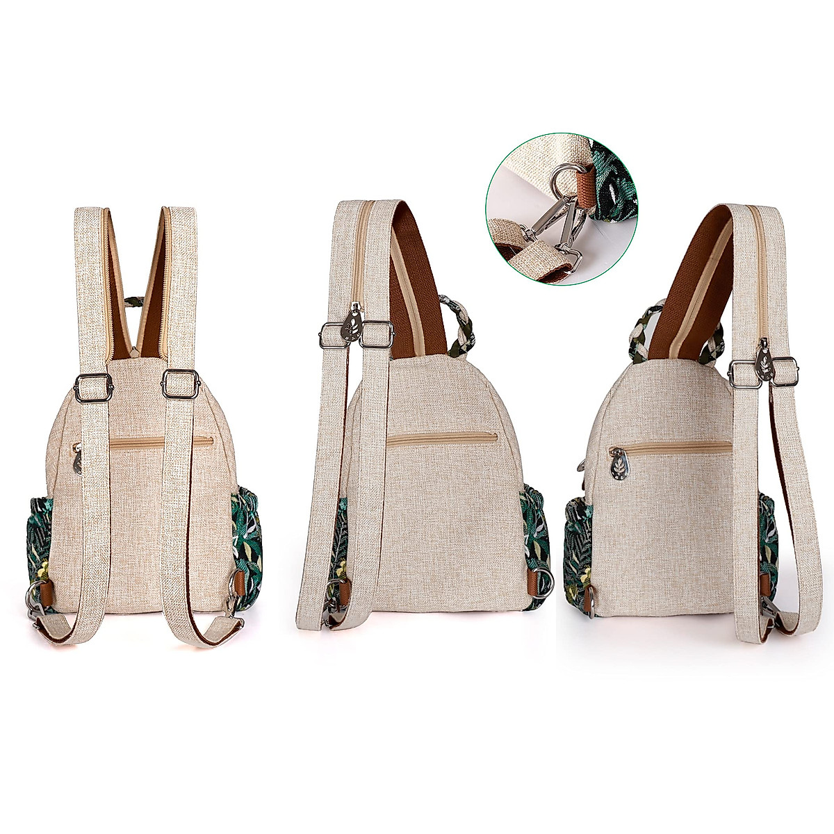 AULUDA Girl's Convertible Sling Bag, Hand Craft Artisan Purse, Beautiful Canvas Premium Casual Day Mini Backpack for Women (Green Marsh)