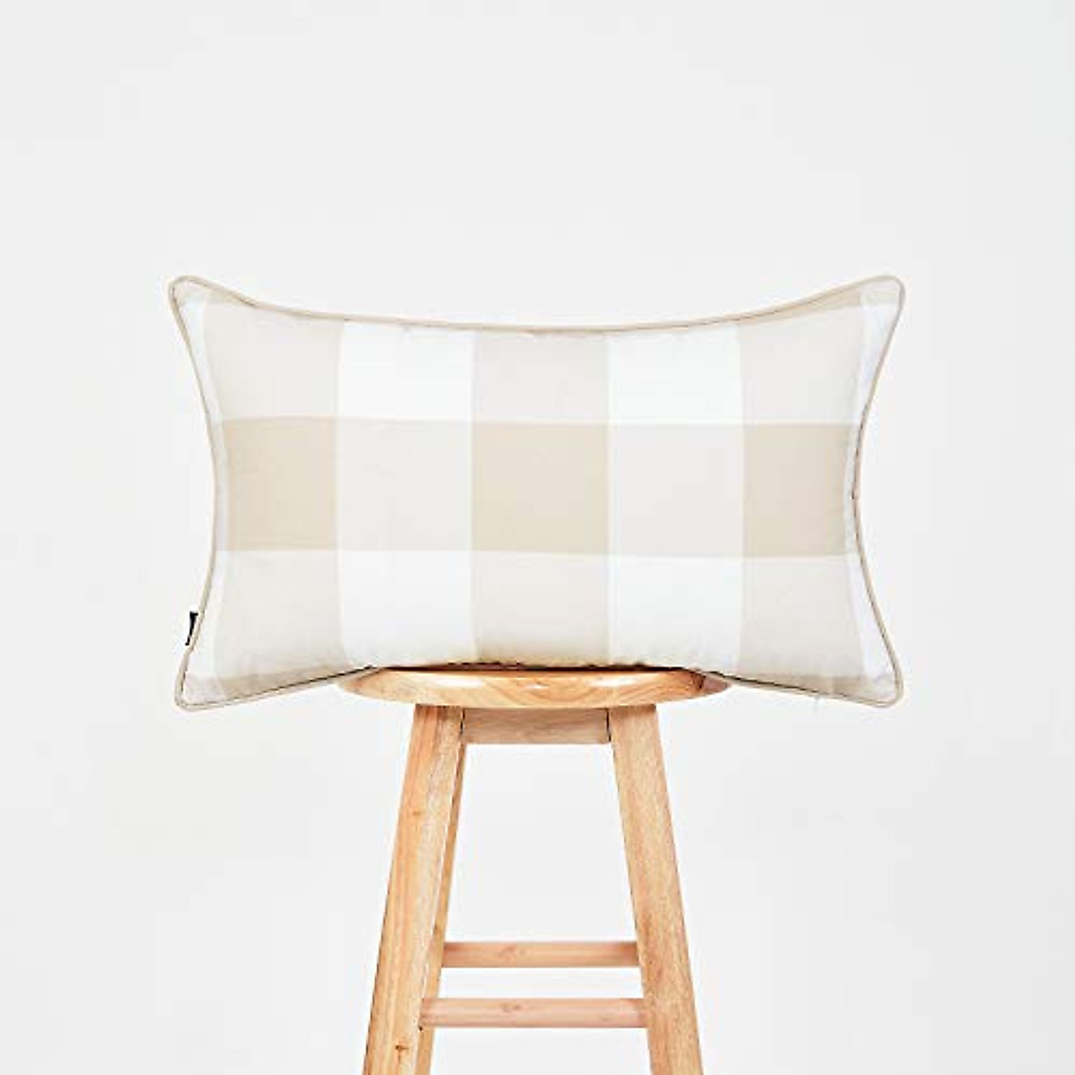 Hofdeco Coastal Patio Indoor Outdoor Lumbar Pillow Cover ONLY for Backyard, Couch, Sofa, Tan Buffalo Check, 12"x20"