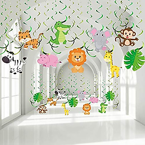 Blulu 30 Count Jungle Safari Animals Party Decorations Jungle Animals Hanging Swirl, Forest Theme Foil Swirls Ceiling for Safari Birthday Decorations Jungle Party Safari Baby Shower Decorations