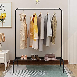 BOFENG Black Metal Garment Rack Heavy Duty Clothes Stand Rack With Top Rod and Lower Storage Shelf Industrial Clothes Rack for Indoor Bedroom
