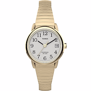 Timex Women's Easy Reader 25mm Watch – Gold-Tone Case White Dial with Tapered Expansion Band