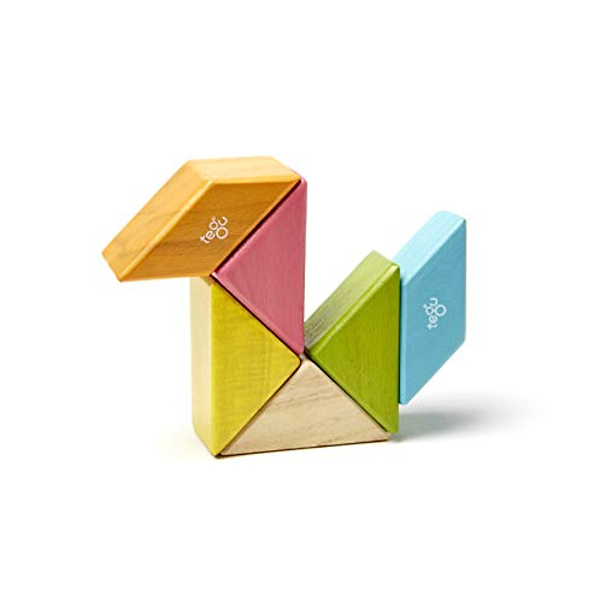 6 Piece Tegu Pocket Pouch Prism Magnetic Wooden Block Set, Tints