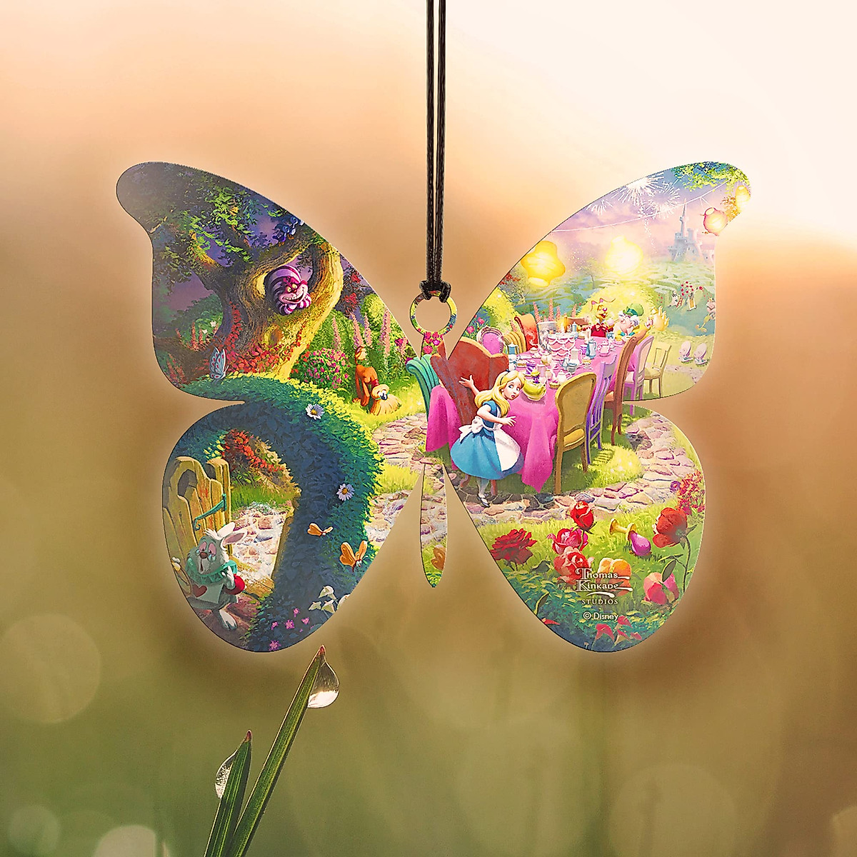 Disney – Alice in Wonderland – Mad Hatter’s Tea Party – Thomas Kinkade Studios – 2.7” x 3.5” Butterfly Shaped Hanging Acrylic Print Accessory – Officially Licensed Collectible