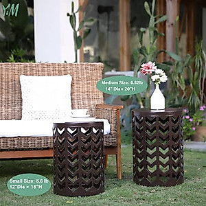 Y&M Set of 3 Round Heavy-Duty Side Table End Table, Coffee Table for Indoor Multifunctional Use, Outdoor Decorative Garden Stool Plant Stand-Pure Brown(Ship from US)