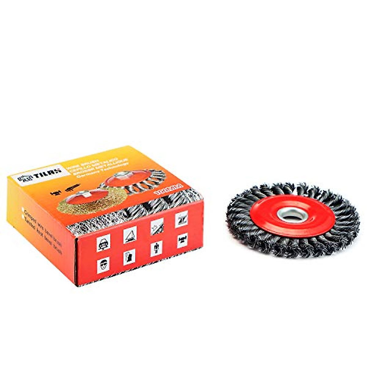 TILAX Wire Wheel Brush, Knotted Twist Wire Wheel for Angle Grinder with 5/8 Inch Arbor, 4 Inch Diameter and 0.019 Inch Carbon Steel Wire for Heavy-Duty Use of Various Metals