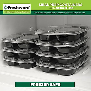 Freshware Meal Prep Containers [150 Pack] 3 Compartment with Lids, Food Storage Containers, Bento Box, BPA Free, Stackable, Microwave/Dishwasher/Freezer Safe (24 oz)