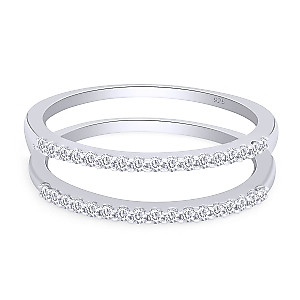 AFFY 1/4 Carat Round Sparkling White Cubic Zirconia Enhancer Guard Ring 14k Gold Over Sterling Silver (0.25 Cttw) - Ring Size-6