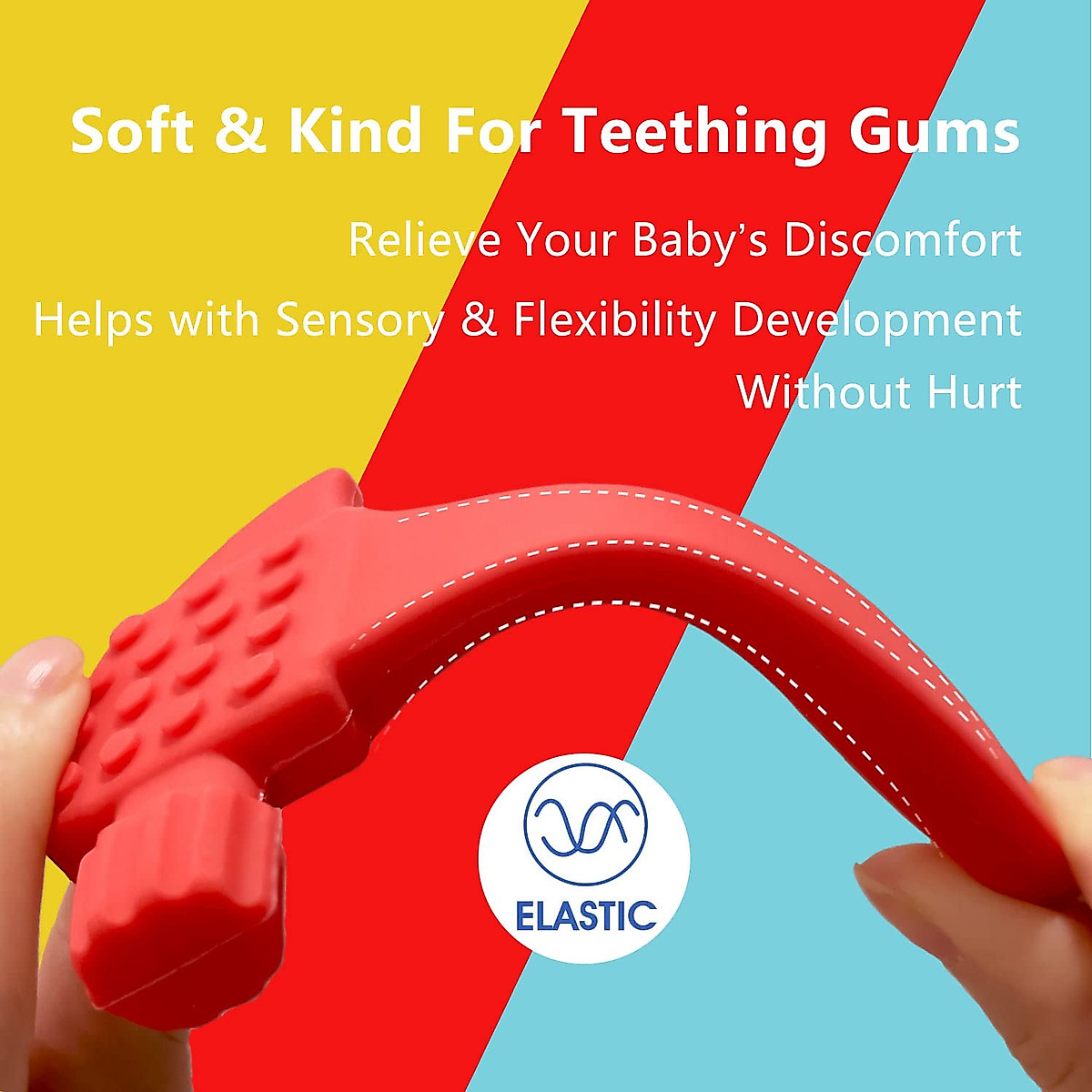 Baby Teething Toys for Babies 0-6 Months, DHOZA Baby Teethers for Babies 6-12 Months, Soft BPA-Free Silicone Chew Gums with Clip Holder, Gift for Baby Must-Haves, Easy to Clean and Freeze - 3 Packs