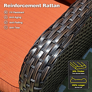 ovios Outdoor Furniture Patio Furniture Set 8 Pieces Swivel Rocking Chairs All Weather Rattan Wicker Patio Couch with Side Table,Ottomans,Chairs for Porch,Backyard,Deck,Brown Wicker Orange Red