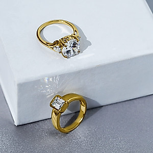 DIAMONBLISS Yellow Gold clad Sterling Silver Clear Emerald Cubic Zirconia Bezel Engagement Ring, Size 8