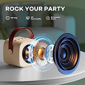 YLL Kids Karaoke Machine, Portable Bluetooth Speaker with Wireless Microphone for Adults, Karaoke Toys Gifts for Girls Ages 4, 5, 6, 7, 8, 9, 10, 12 +Year Old Birthday Party (Beige)