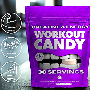 Gains in Bulk Workout Candy - Nitric Oxide Booster - Chewable Pre-Workout Energy Chews with Creatine and Caffeine for Intense Focus, Sustained Energy, and Best Pump, 90 Vegetarian Chews