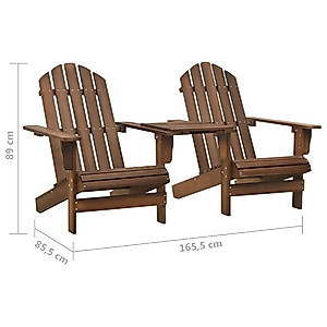 Tidyard Patio Adirondack Chairs with Tea Table Solid Wood Fir Brown Outdoor Fire Pit Chair Wooden Garden Armchair for Porch Pool Lawn Deck Backyard Balcony Outdoor