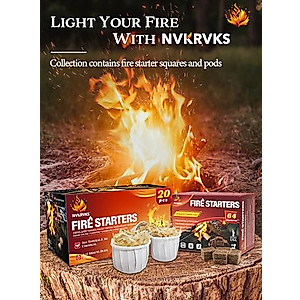 Nvkrvks Fire Starter, Easy-Burning Fire Starter Squares for Wood Stoves, Campfires, Grill Pit and Fireplace, Natural & Waterproof BBQ Fire Starters, 64 Mini Square