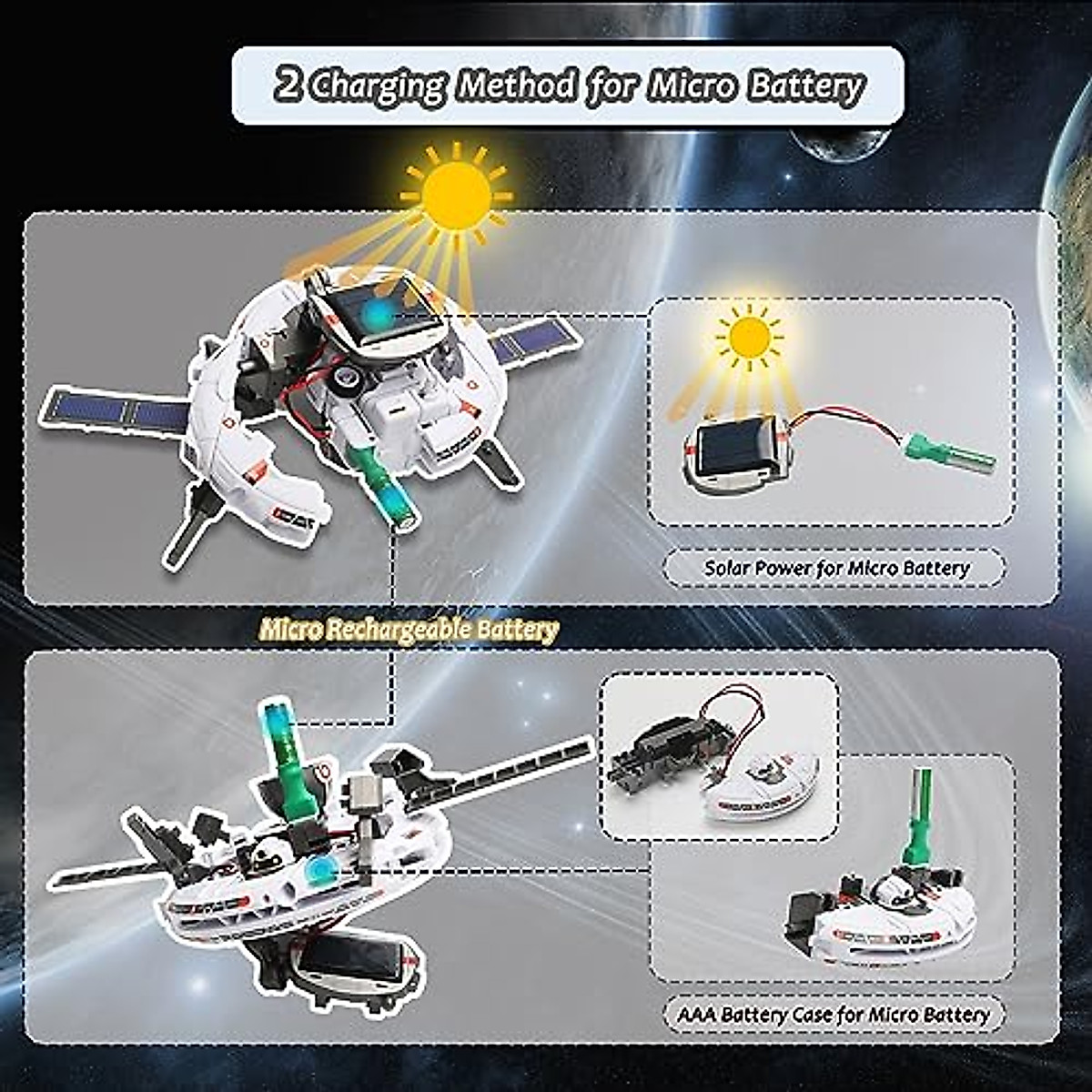 6-in-1 STEM Solar Robot Kit, Solar Robot Space Toys Building Science Kits, Educatoinal Learning Science Building Toys DIY Educational Science Kits Gift for Kids Ages 8-12(White)