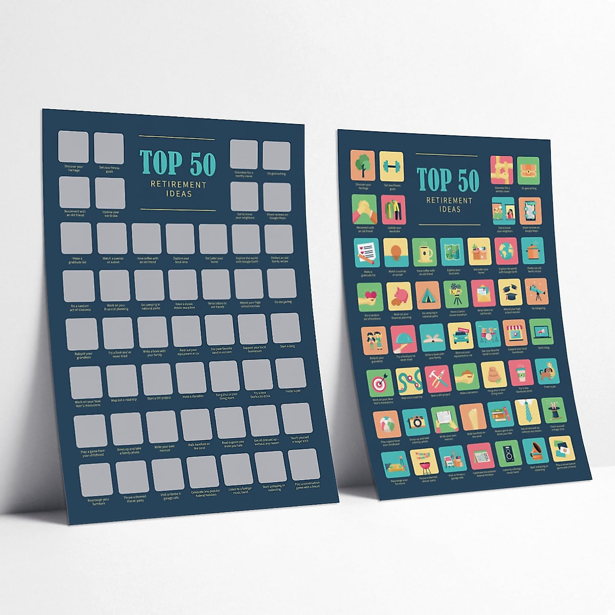 Retirement Party Gift Retirement Ideas Scratch Off Bucket List Poster – 50 Original Activities Ideas for Retirement Hobbies and Fun Things to Do in Retirement - UNFRAMED 11.7 x 16.5 Retirement Banner