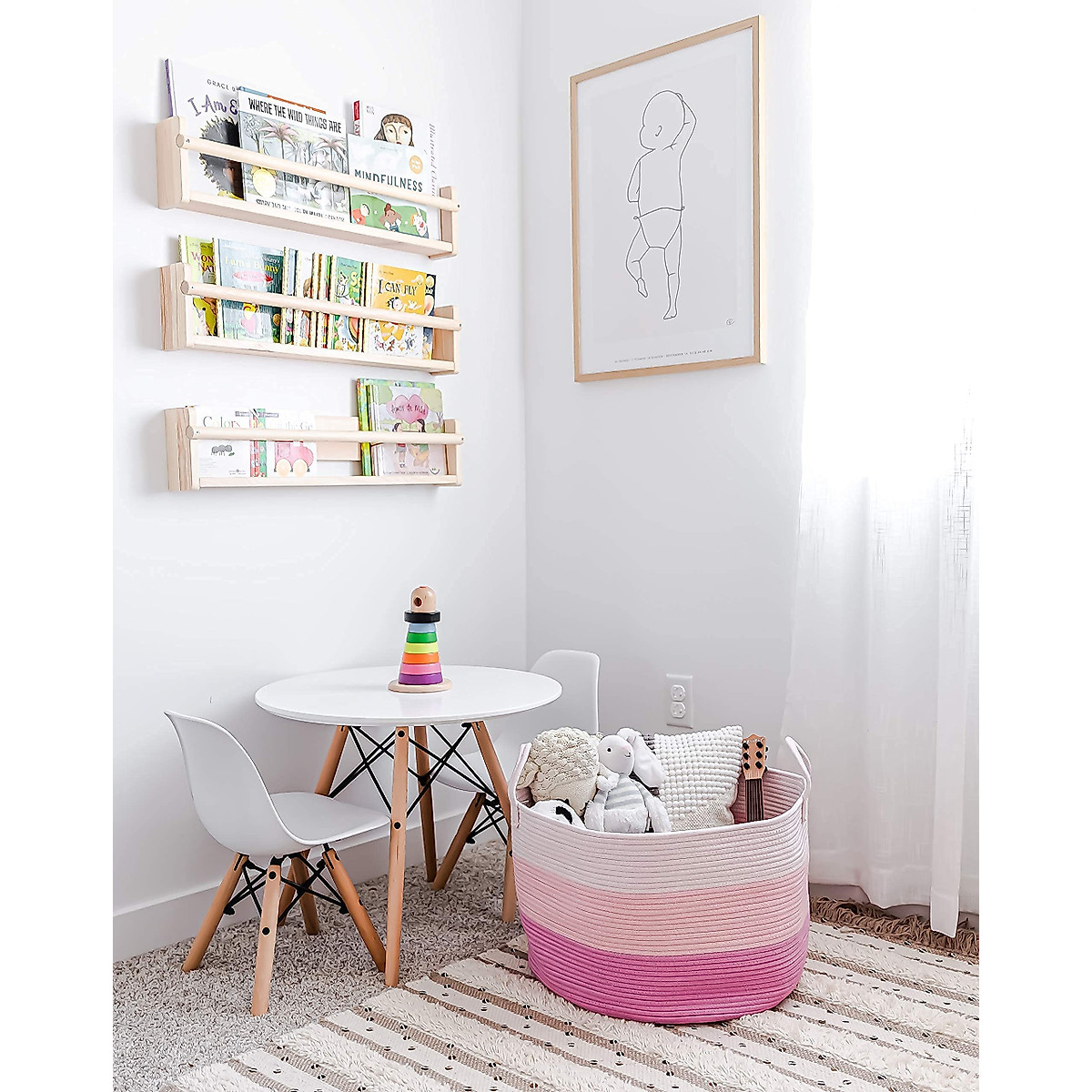 OrganiHaus Pink Baby Laundry Baskets for Organizing 20x13, Extra Large Basket for Blankets, Storage Basket for Living Room, Nursery Laundry Hamper, Cotton Rope Basket, Woven Laundry Basket