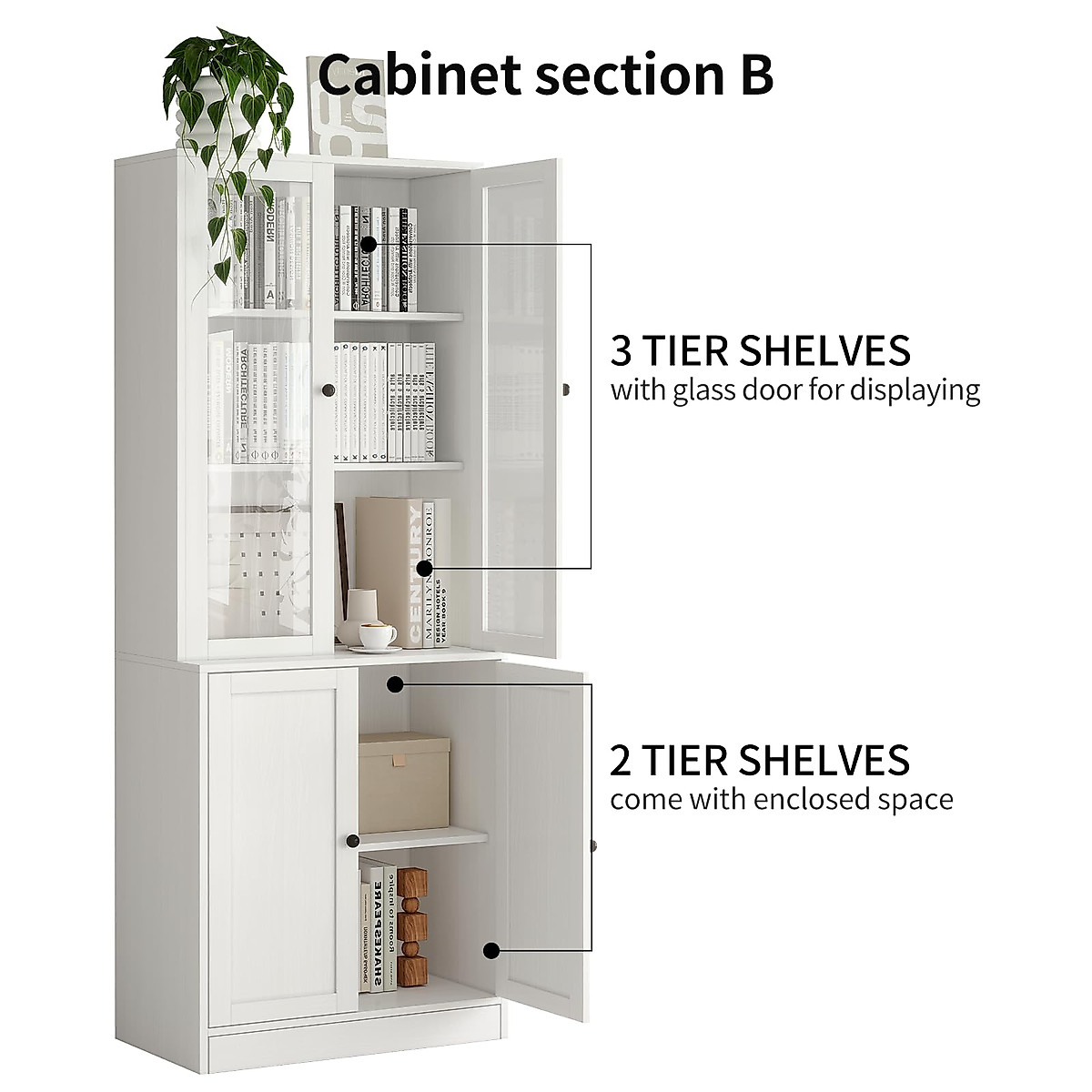 TUSY 71" Bookshelf Bookcase, 3-Tier Modern Bookshelves 3 Large Drawer, Wood Filing Cabinet with Open Storage Shelf, Glass Doors 5-Tier Fixed Storage Shelves for Home Office