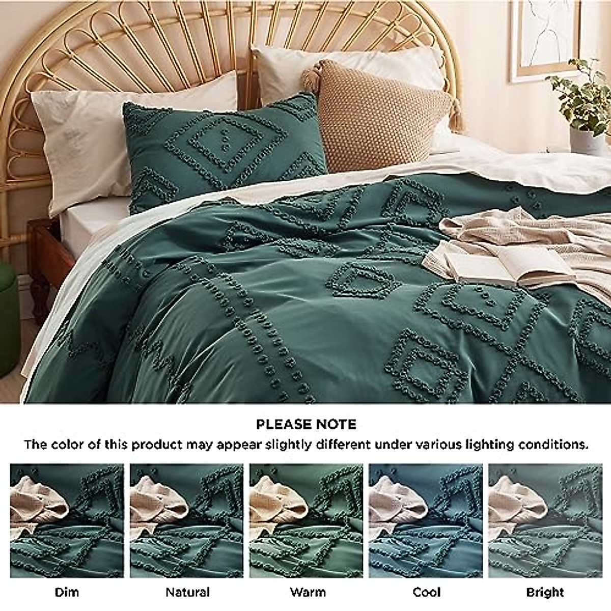 Bedsure Duvet Cover King - King Duvet Cover, Boho Bedding King for All Seasons, Chic Geometric Tufted Kids Duvet Cover (Forest Green, King, 104"x90")