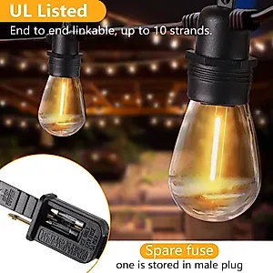 Opard 51Ft Outdoor String Lights Commercial Grade Strand Waterproof LED String Lights with 15+1 Shatterproof Bulbs for Patio Wedding Garden Backyard Porch