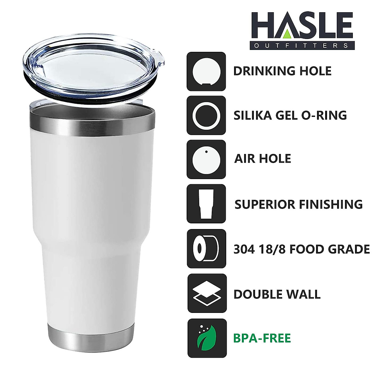 HASLE OUTFITTERS 30oz Stainless Steel Tumbler, Double Wall Vacuum Insulated Travel Mug Tumbler, Durable Insulated Coffee Mug, Gift Box Set (White, 1)
